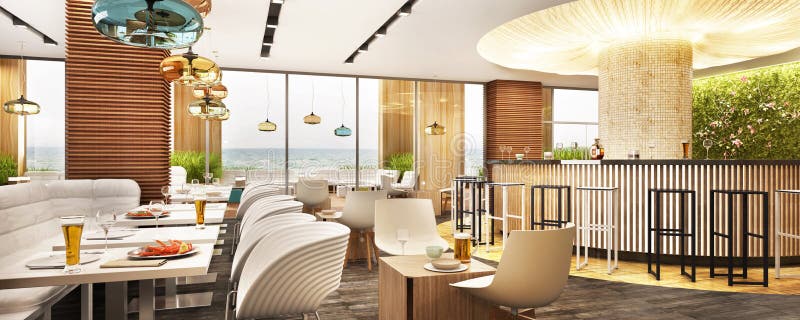 The Interior of a Modern Restaurant by the Sea. Restaurant with a ...