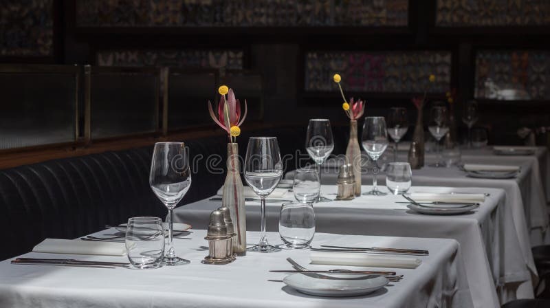 Interior of a Modern Restaurant with Tables Served for Dinner Stock ...