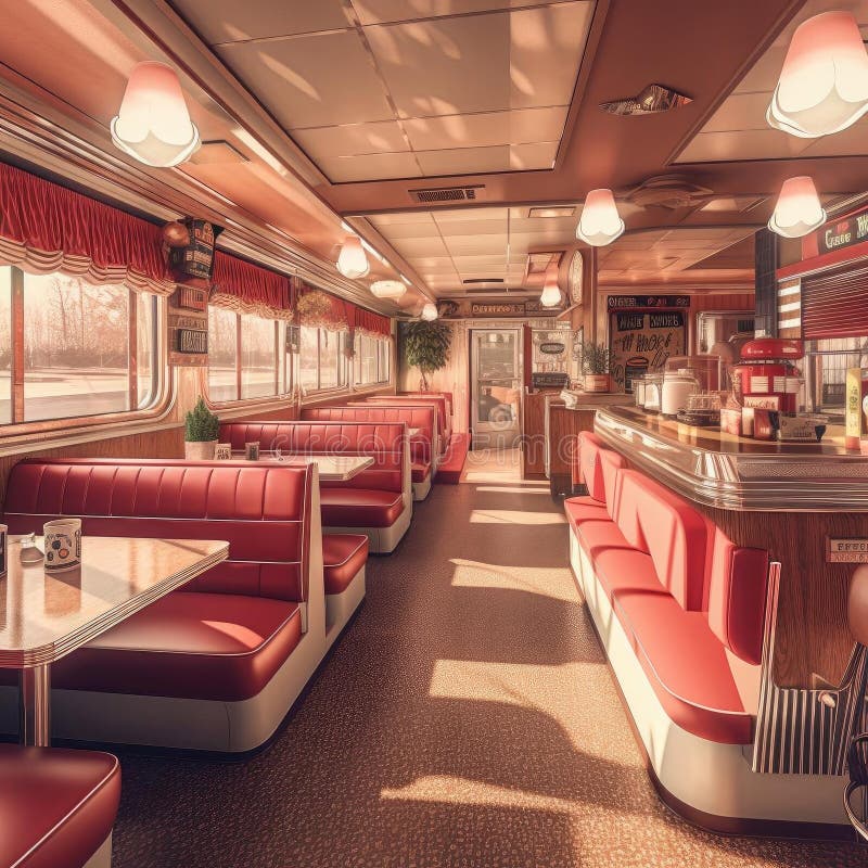 Interior of a Modern Restaurant - Vintage Style Stock Illustration ...