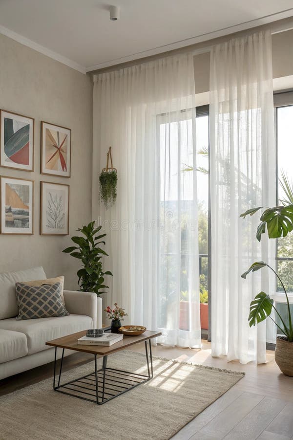 Interior of Modern Room with Light Curtains Stock Illustration - Illustration of relaxed, ideas ...
