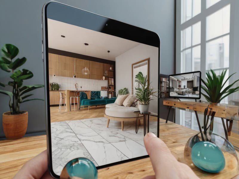 Interior of the Modern Room Visible through the Device Screen Stock ...