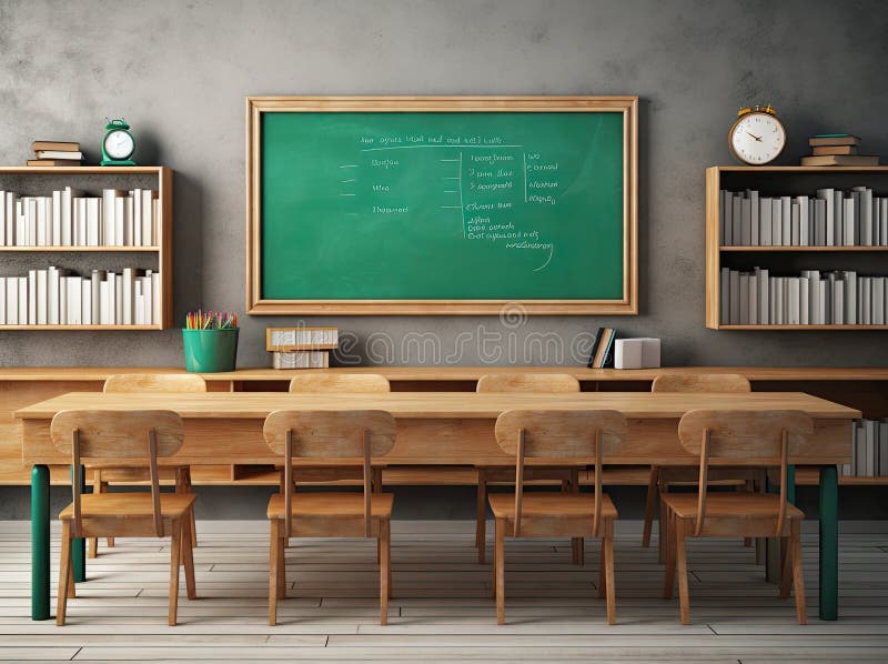 Interior of Modern School Classroom with Empty Blackboard and Wooden ...