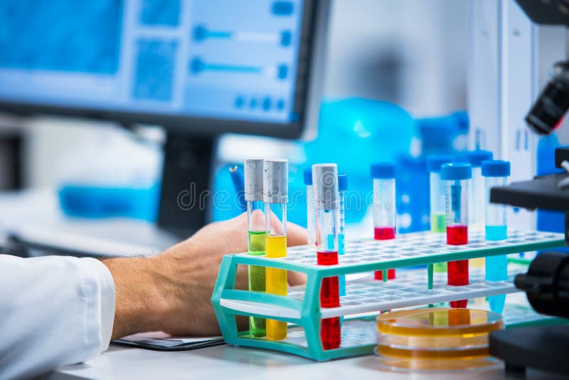 Interior of Modern Scientific Research Laboratory. Genetic Engineer ...