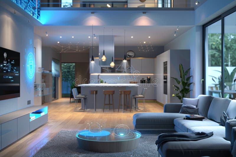 The Interior of a Modern Smart Home with AI-driven Devices, Automated ...