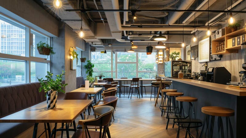 Interior of a Modern Study Cafe, Coworking Space Cafe, No People, Empty ...