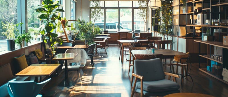Interior of a Modern Study Cafe, Coworking Space Cafe, No People, Empty ...