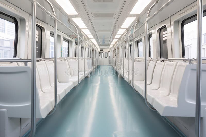 Interior of a Modern Subway Car with White Seats. Empty Train Carriage ...