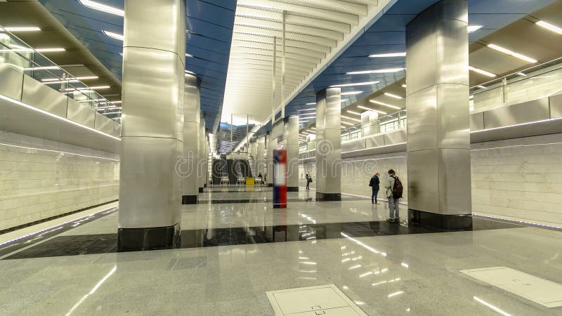 Interior of a Modern Subway Station with Trains Timelapse Stock Photo ...