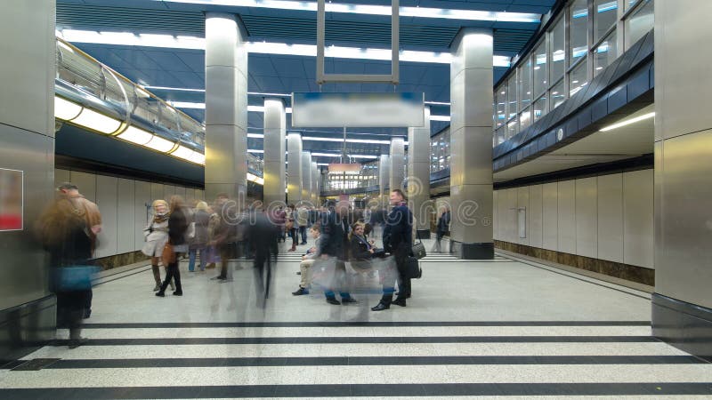 Interior of a Modern Subway Station with Trains Timelapse Hyperlapse ...