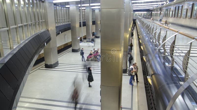Interior of a Modern Subway Station with Trains Timelapse Stock Video ...