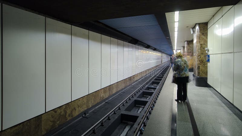 Interior of a Modern Subway Station with Trains Timelapse Editorial ...