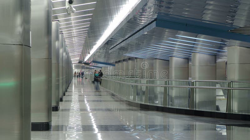 Interior of a Modern Subway Station with Transfer Corridor Timelapse ...