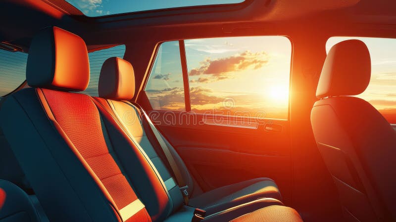 Interior of Modern SUV with Sunset View through Windows Stock ...