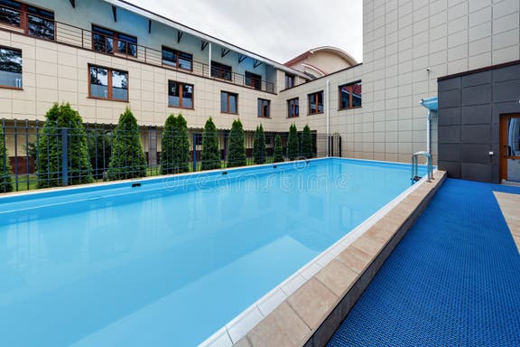 Interior of Modern Swimming Pool on Open Air Stock Image - Image of ...