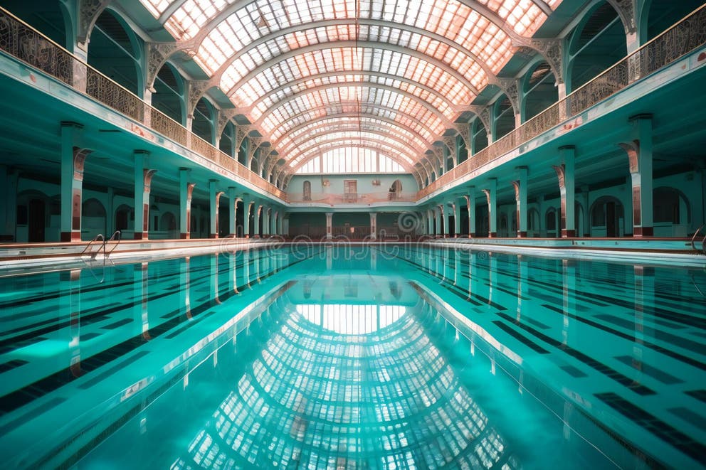 Interior of a Modern Swimming Pool with Reflections in the Water Stock ...
