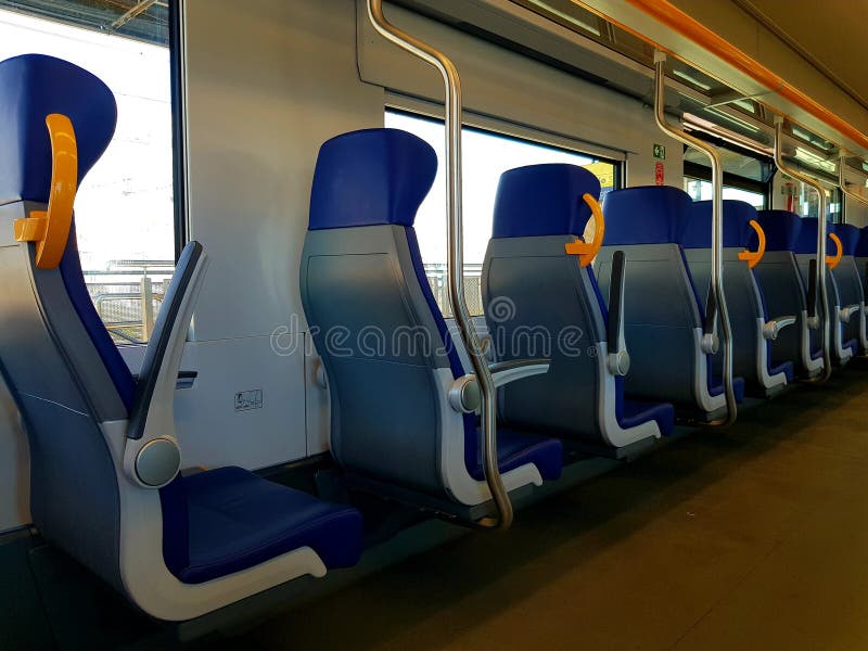 Interior of a Modern Train with Blue Seats Stock Image - Image of ...