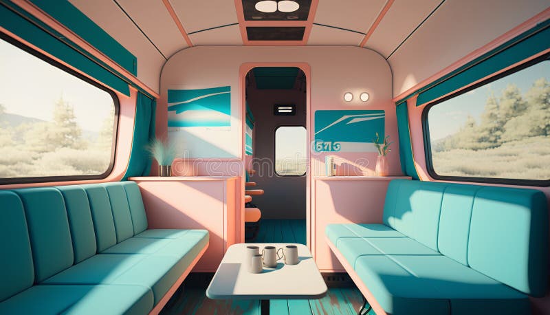Interior of a Modern Train Car, 3d Rendering Mock Up Stock Illustration ...