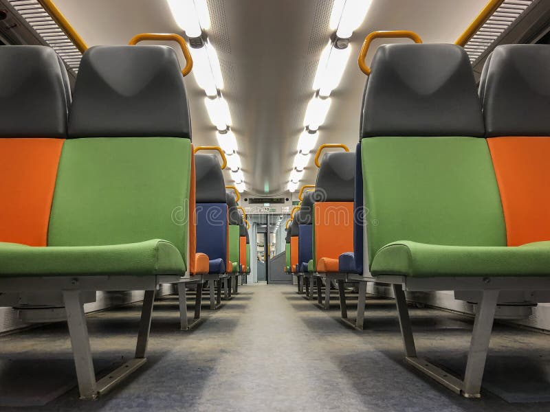 Interior of a Modern Train, Perspective of an Empty Carriage with ...