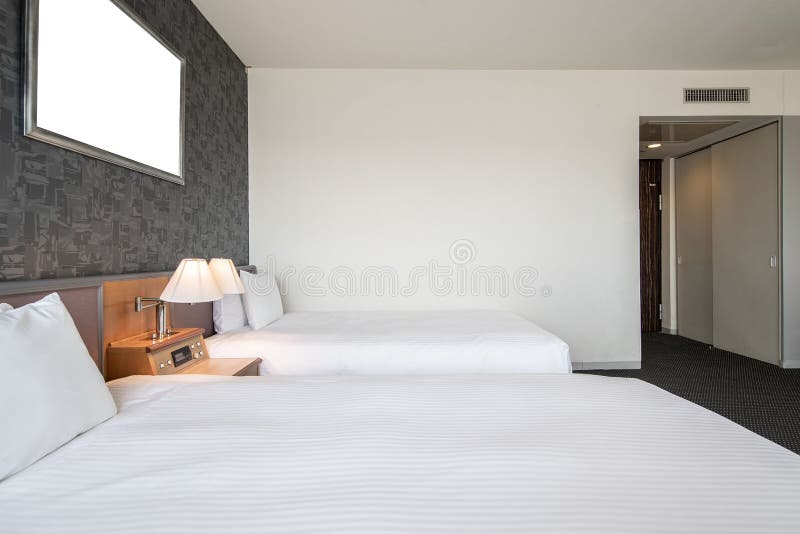 Modern twin bedroom stock image. Image of light, front - 142477245