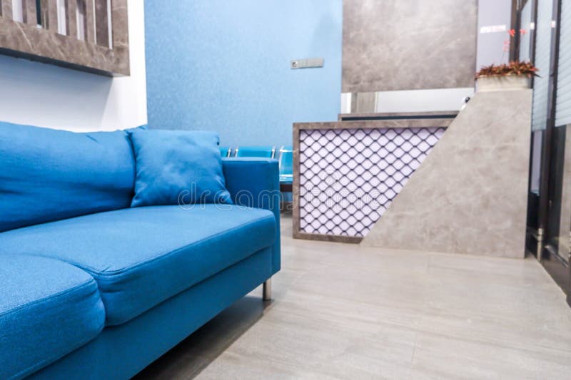 Interior of Modern Waiting Room with Blue Sofa Stock Image - Image of ...