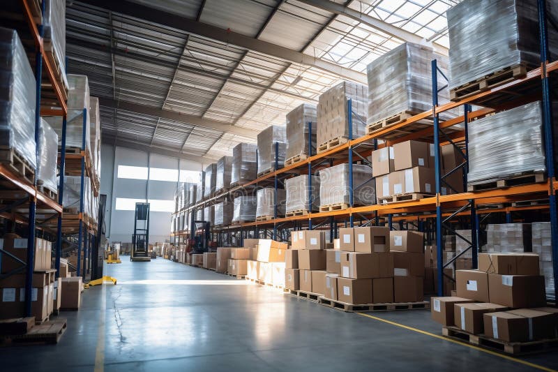 A Large Warehouse Filled with Neatly Stacked Plastic Containers and ...