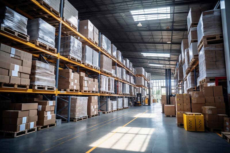 A Large Warehouse Filled with Neatly Stacked Plastic Containers and ...