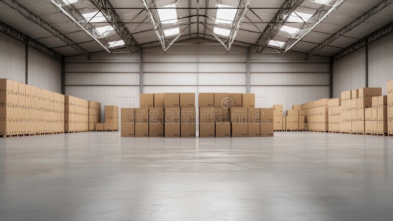 Interior of a Modern Warehouse with Neatly Stacked Cardboard Boxes and ...