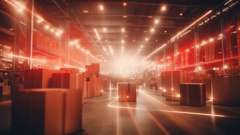 Interior of a Modern Warehouse in Red Lights Stock Illustration ...