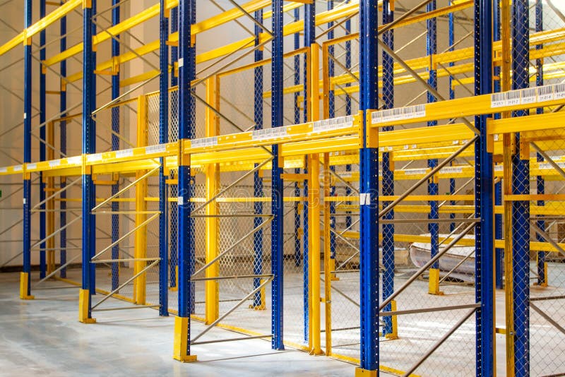 Interior of a Modern Warehouse Storage with Empty Rows and High Blue ...