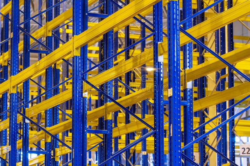Interior of a Modern Warehouse Storage with Empty Rows and High Blue ...