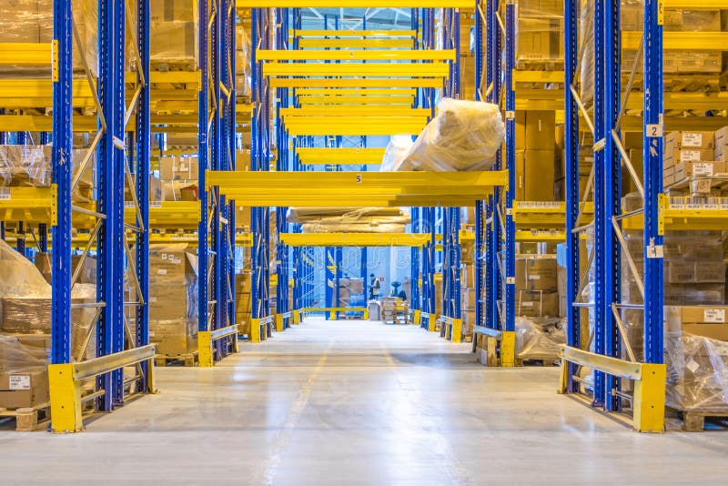 Interior of a Modern Warehouse Storage with Rows and Goods Boxes on ...
