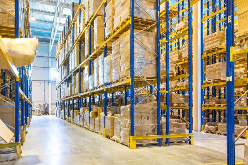 Rows of Shelves with Boxes. Interior of Warehouse, Storage Stock Photo ...
