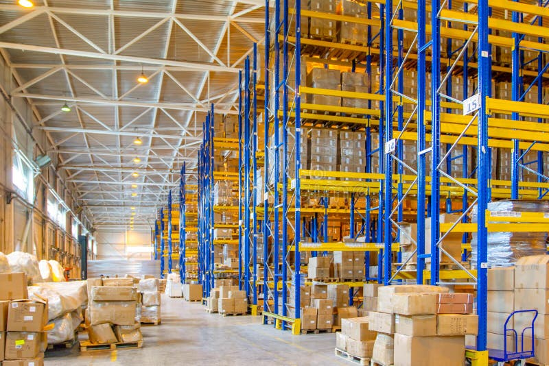 Interior of a Modern Warehouse Storage with Rows and Goods Boxes on ...