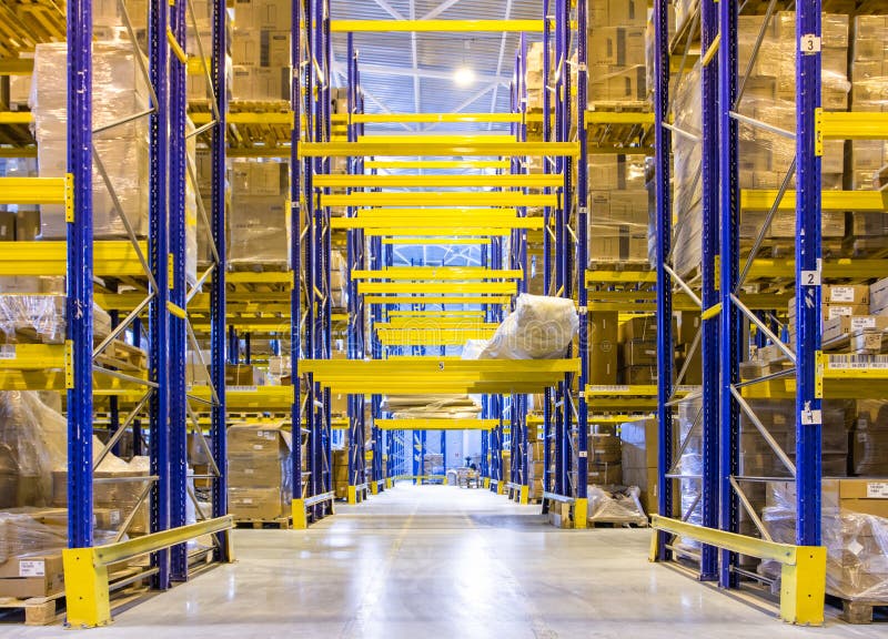 Interior of Modern Warehouse. Rows of Shelves with Boxes Stock Image ...