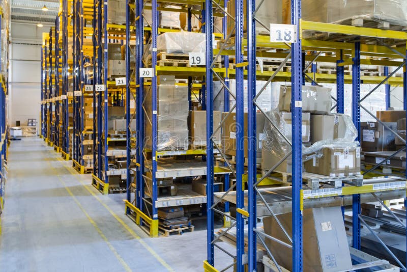 Interior of a Modern Warehouse Storage with Rows and Goods Boxes on ...