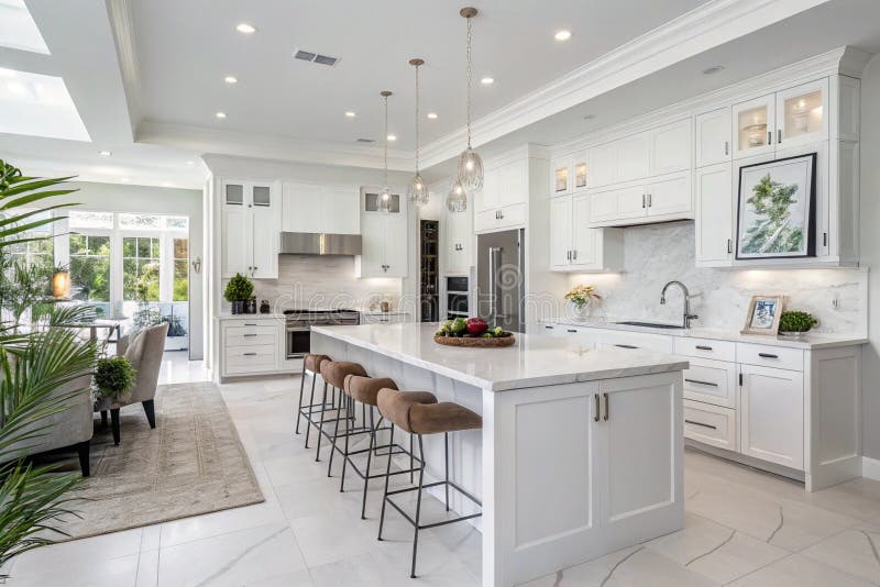 Interior of Modern White Kitchen Stock Illustration - Illustration of ...