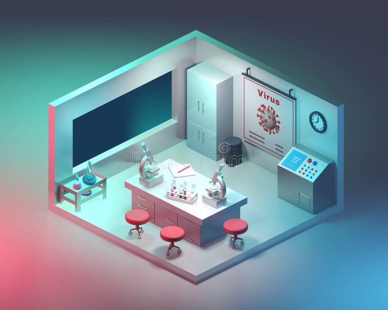 Interior of Modern White Laboratory in Miniature Stock Illustration ...