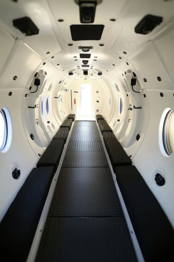 Interior of Modern White Space Capsule with Circular Design Details ...