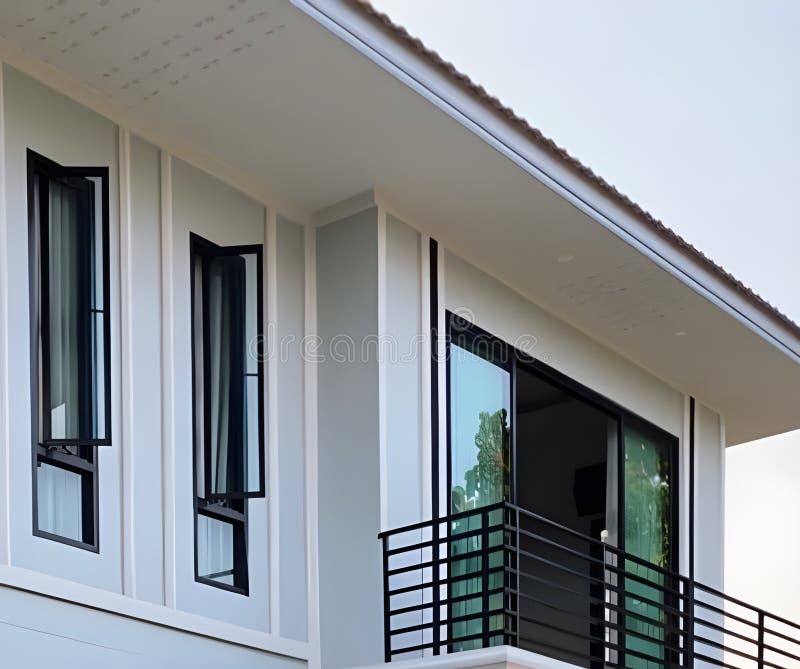 Windows Reflection Modern New Building and Old Vintage House Blue Glass ...