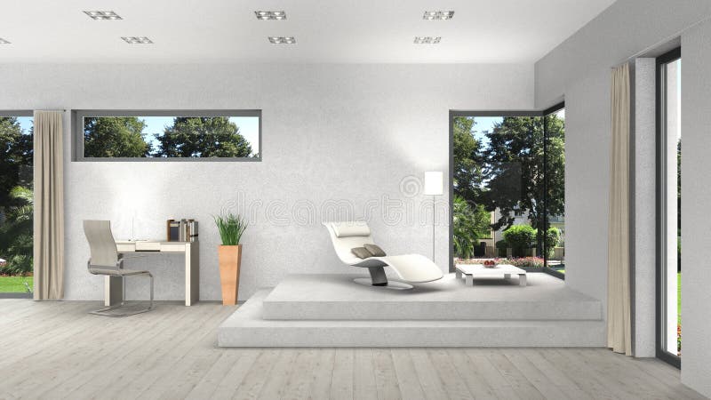 Interior with Modern Windows and View To the Garden Stock Illustration ...