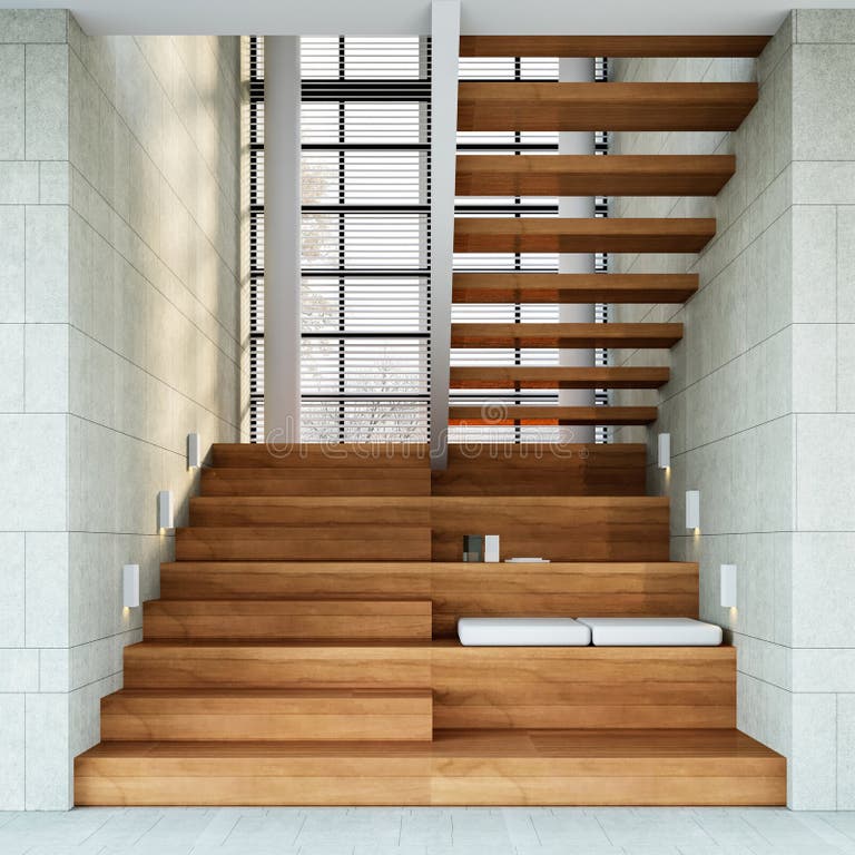 Interior of Modern Wooden Staircase ,3D Rendering Stock Illustration ...