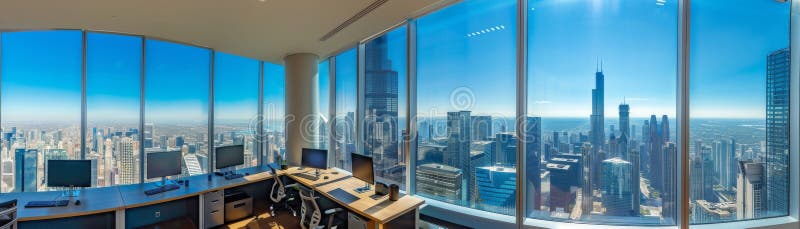 An Interior with Modern Workspaces, Computer Monitors on Tables, and ...