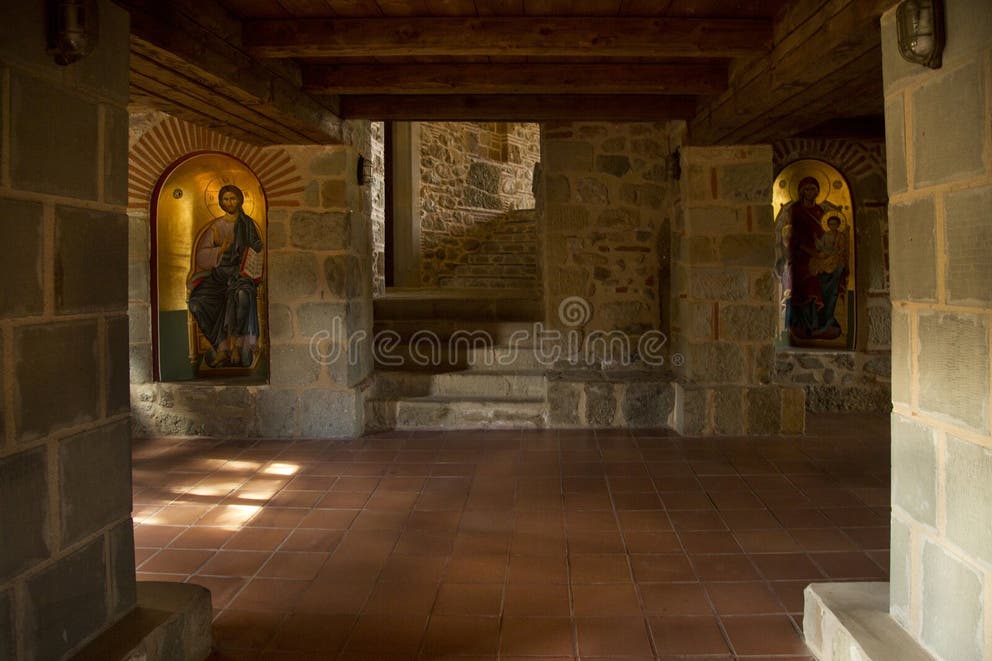 Interior of the Monastery of the Holy Trinity, Meteora, Greece ...