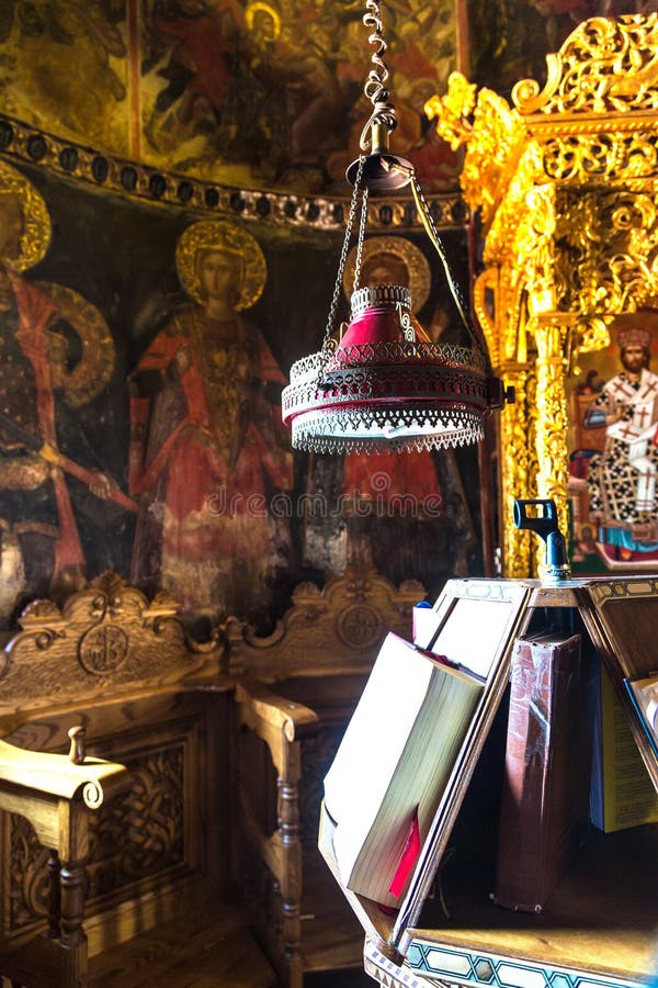 Interior of Monastery. Meteora, Greece Stock Image - Image of monk ...