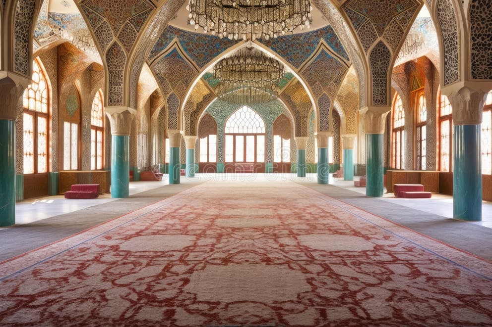 Interior of a Mosque with Arabesque Patterns Stock Illustration ...