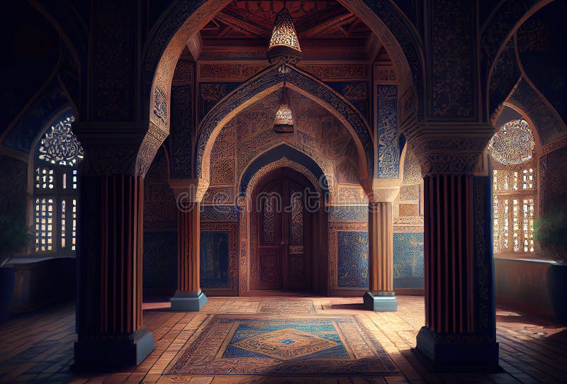Interior of a Mosque with Arabic Interior, Generative Ai Stock ...