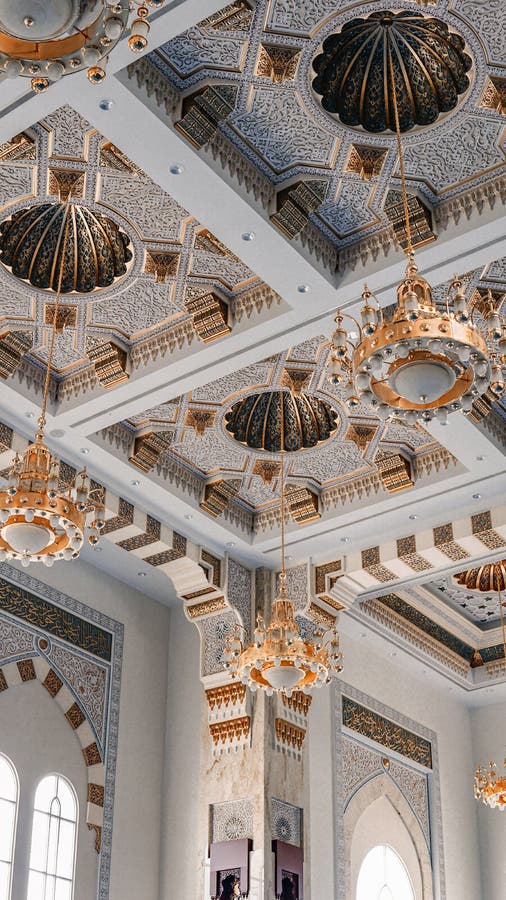 Interior Mosque Ceiling Detail White and Gold Theme Stock Photo - Image ...