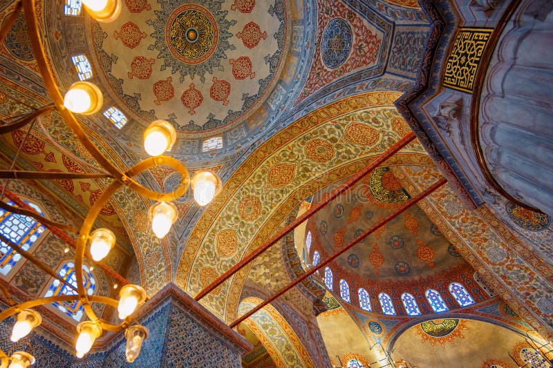 Interior of Mosque, Ceiling, Domes are Painted with Patterns ...