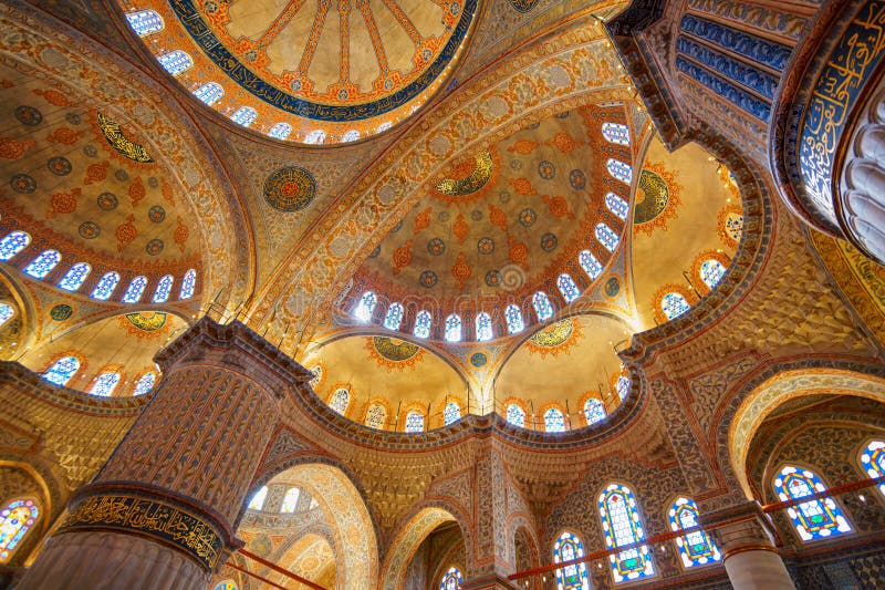 Interior of Mosque, Ceiling, Domes are Painted with Patterns ...