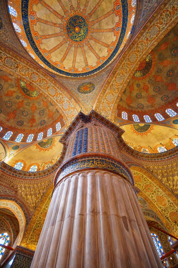 Interior of Mosque, Ceiling, Domes are Painted with Patterns ...